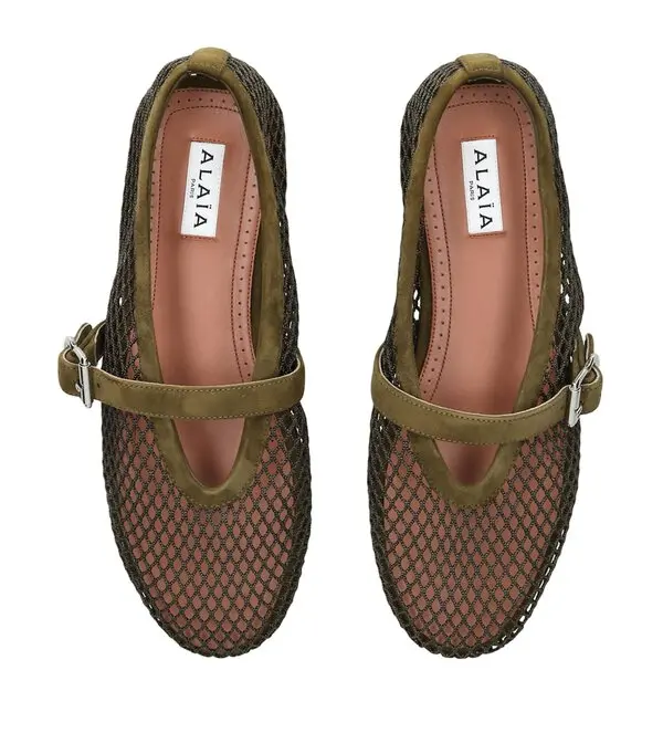Alaïa Suede Mesh Ballet Flats - Green