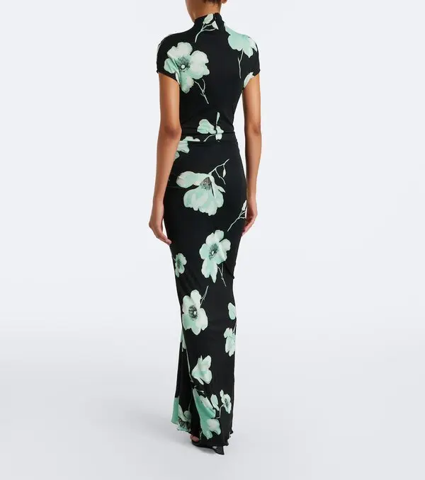 Alaïa Floral Ruched Jersey Maxi Dress