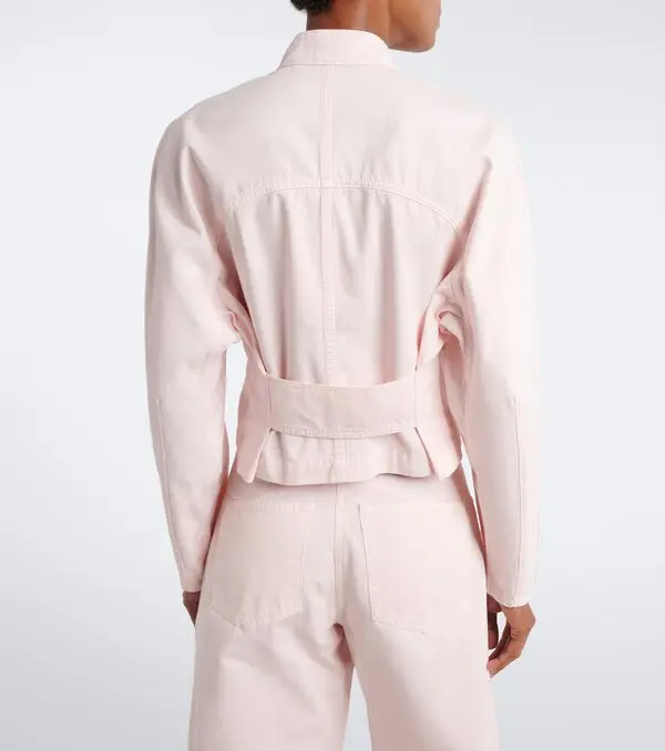 Alaïa Zip Up Denim Jacket With Back Waist Tab - Pink