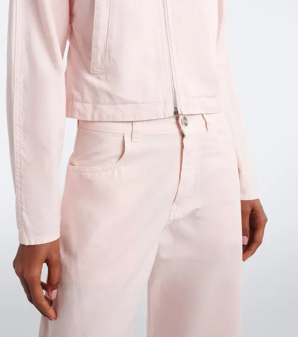 Alaïa Zip Up Denim Jacket With Back Waist Tab - Pink