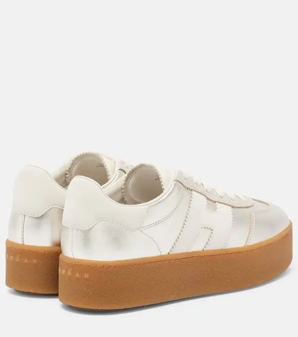 Hogan Metallic Leather Platform Sneakers - Silver
