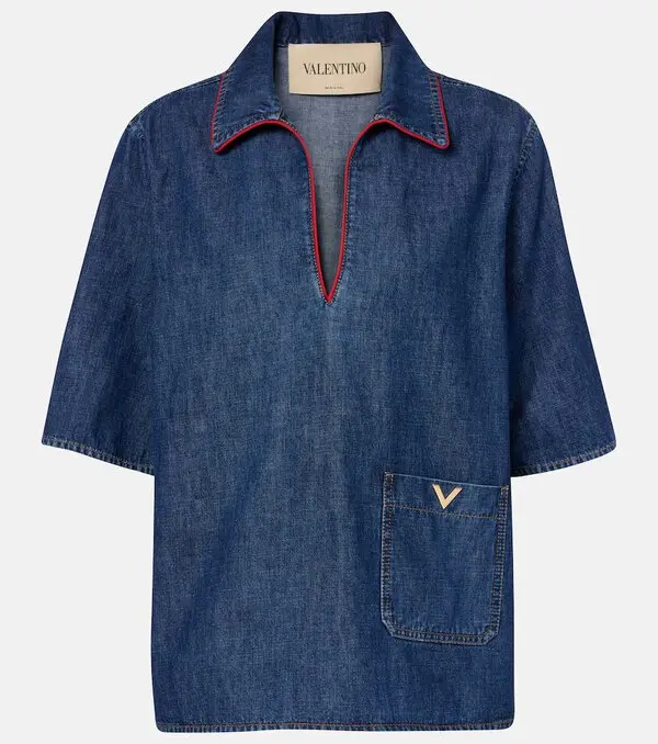 Valentino Garavani V-neck Denim Top - Blue