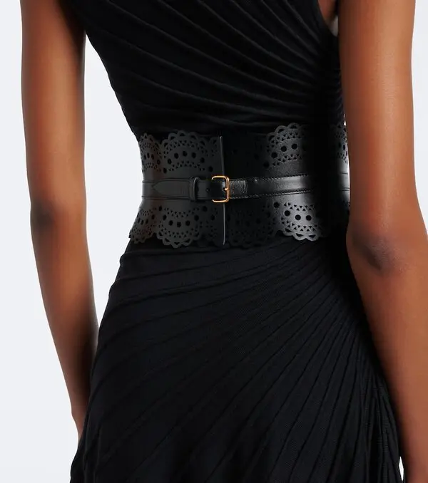 Alaïa Vienne Wave Leather Belt - Black