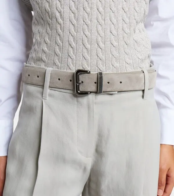 Brunello Cucinelli Monili Suede Belt - Grey