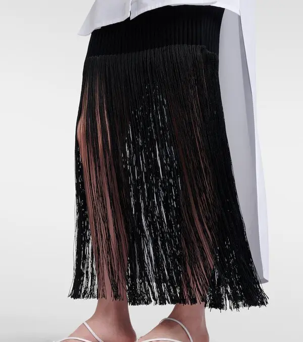 Alaïa Fringed Ribbed-knit Maxi Skirt - Black