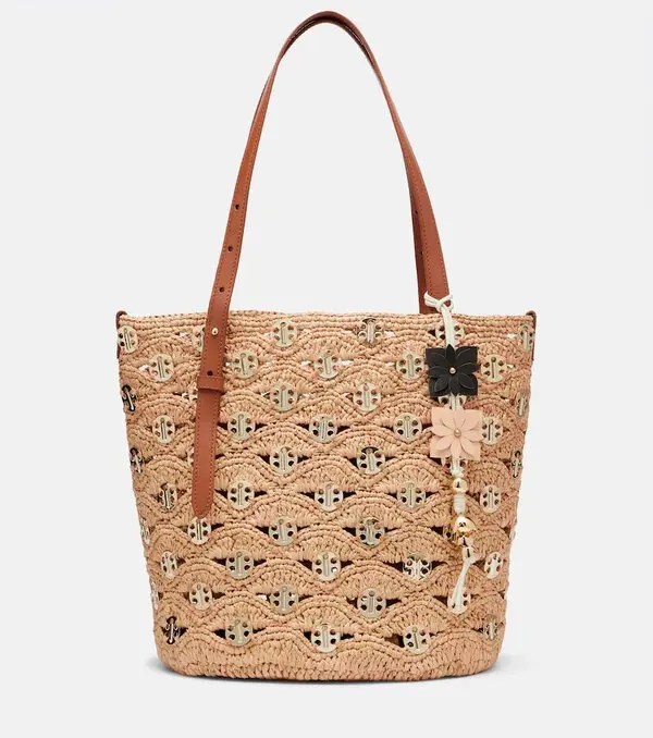 Rabanne Small Embellished Raffia Tote Bag