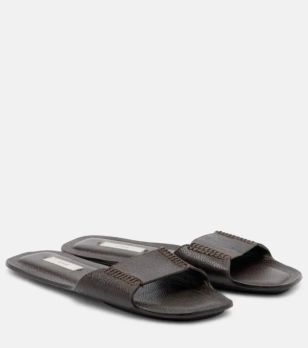 TOTEME Leather Slides - Brown