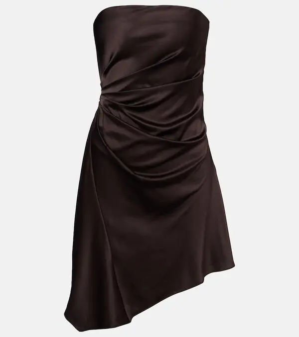 Staud Adriana Draped Silk-blend Minidress - Brown