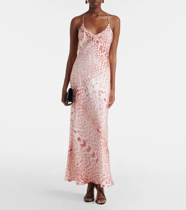 Roberto Cavalli Leopard-print Silk Satin Maxi Dress
