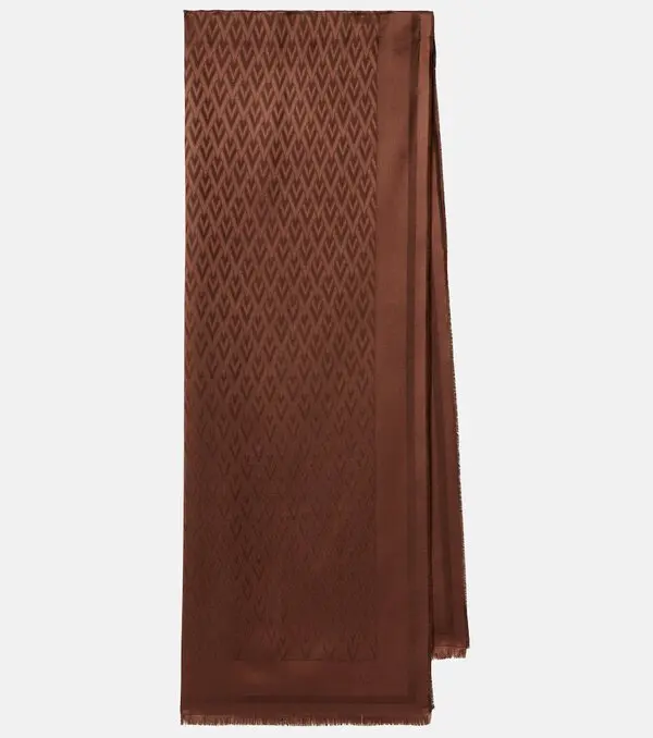 Valentino Garavani Toute La V Silk And Wool Scarf - Brown