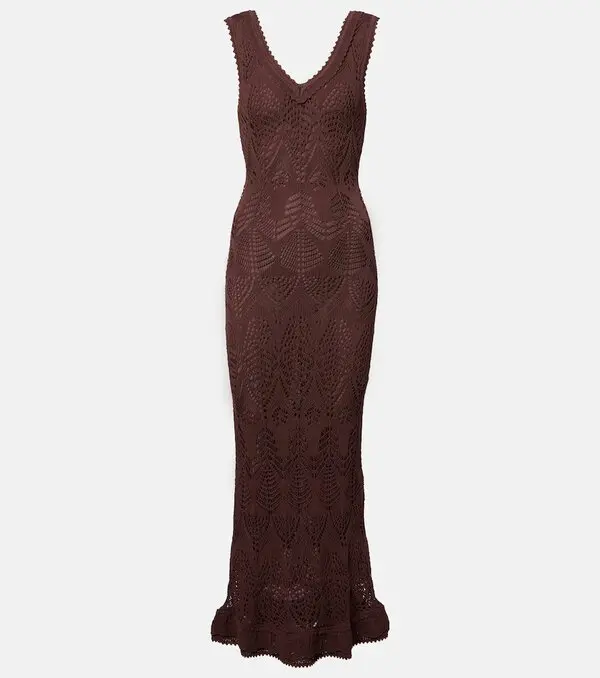 Staud Roan Open-knit Midi Dress - Brown