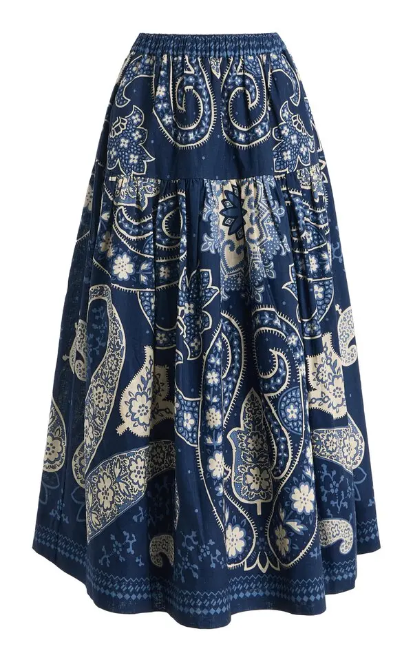 Sea Emelina Printed Linen-cotton Midi Skirt - Navy