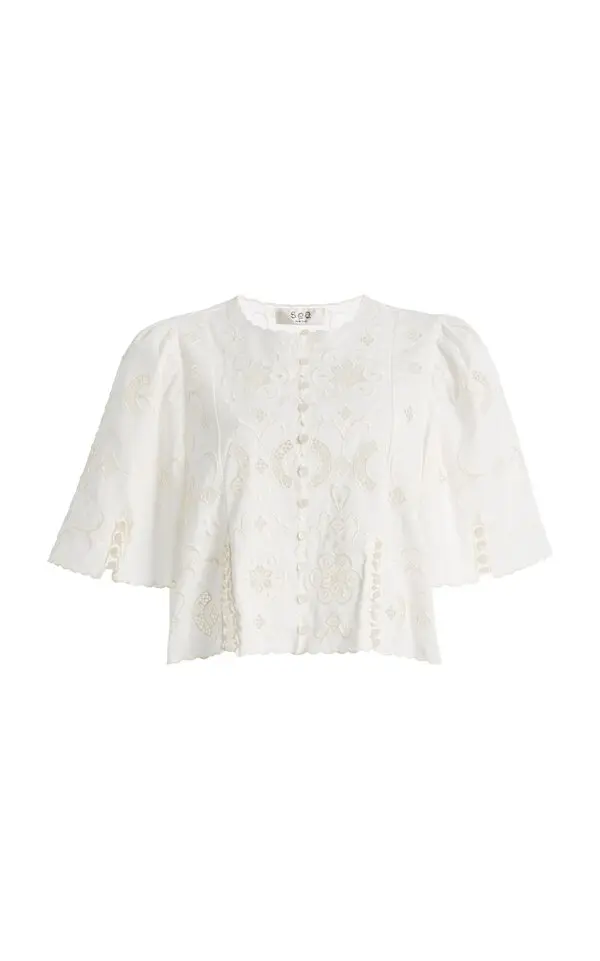 Sea Gardener Embroidered Top - White