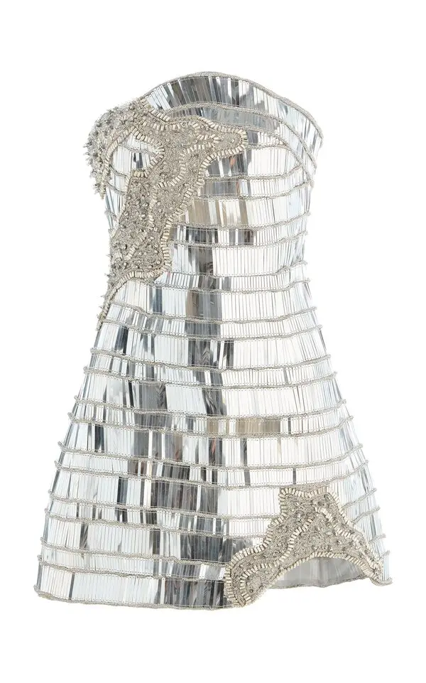 Rachel Gilbert Embellished Tulle Mini Dress - Silver