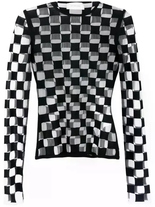Sportmax Checkerboard Print Long-sleeve Top - Black