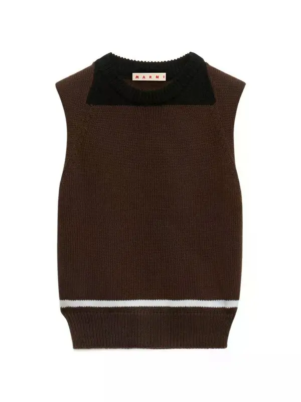 Marni Cotton Contrast Ribbed Crew Neck Vest - Brown