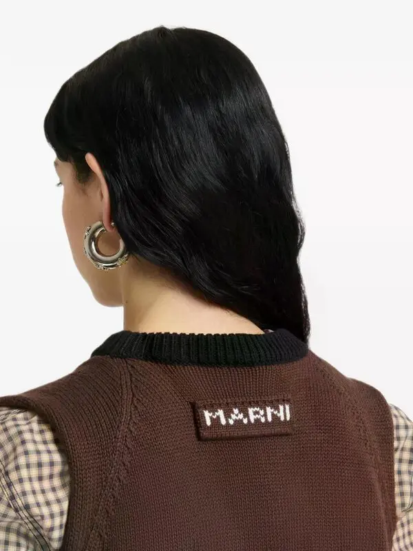 Marni Cotton Contrast Ribbed Crew Neck Vest - Brown