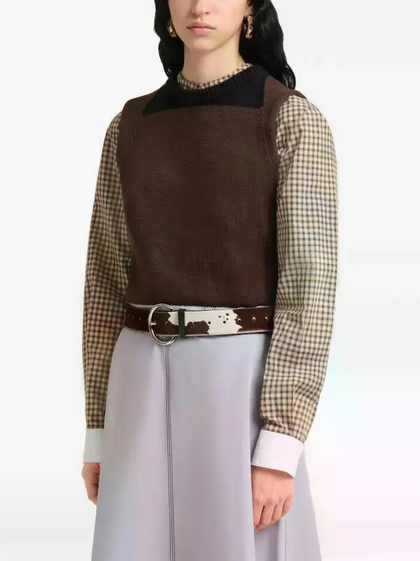 Marni Cotton Contrast Ribbed Crew Neck Vest - Brown