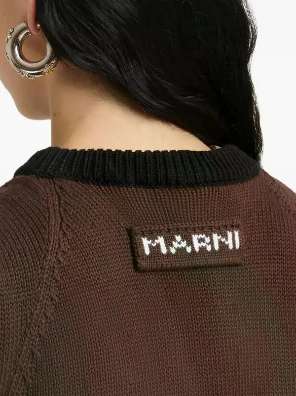 Marni Cotton Contrast Ribbed Crew Neck Vest - Brown