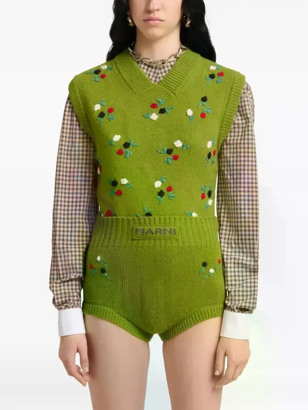 Marni Wool-cashmere Vest With Flower Embroidery