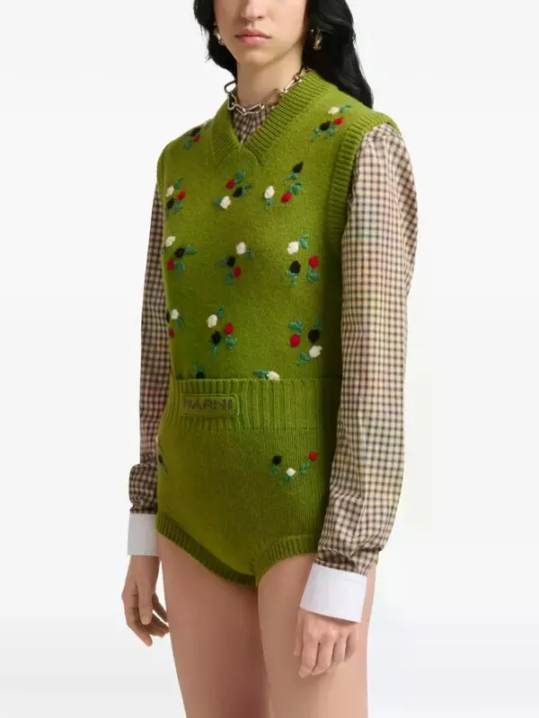 Marni Wool-cashmere Vest With Flower Embroidery