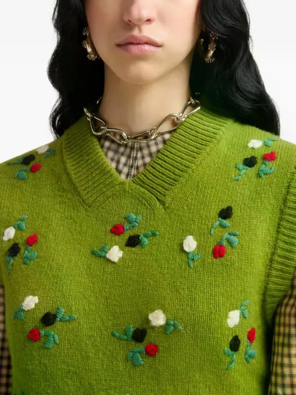 Marni Wool-cashmere Vest With Flower Embroidery