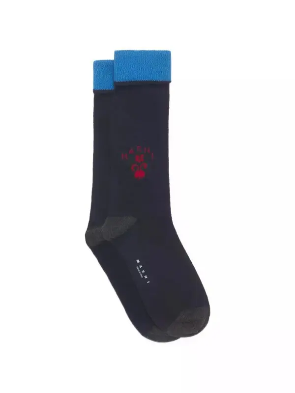 Marni Wool-cashmere Blend Socks With Crest Logo - Blue