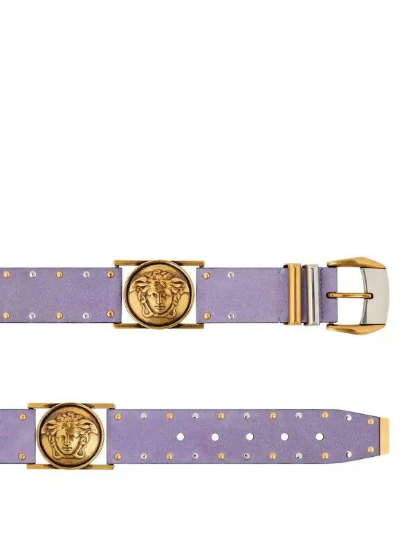 Versace Studded Crosta Suede Belt - Purple