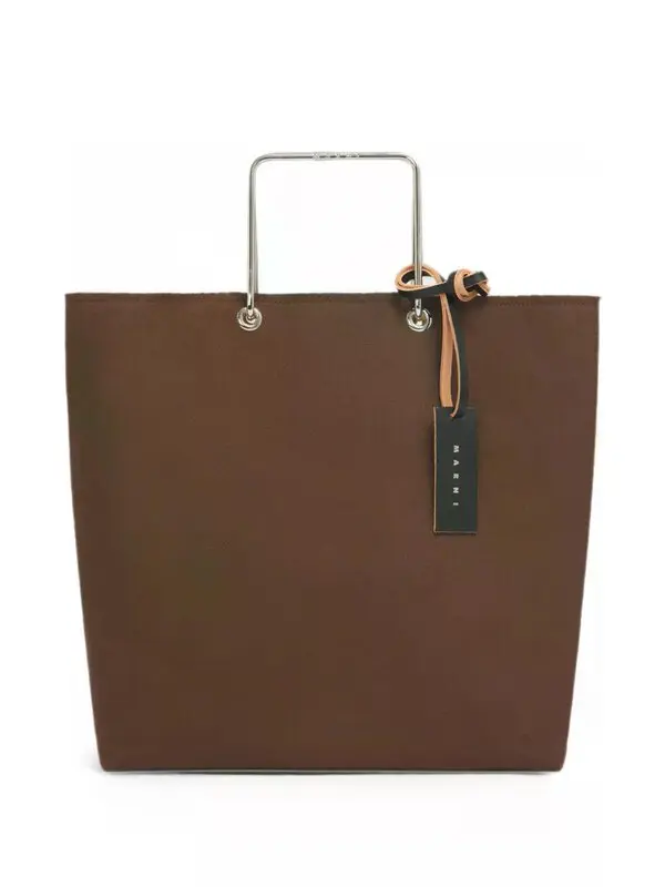 Marni Canvas Shopper With Metal Handles - Brown