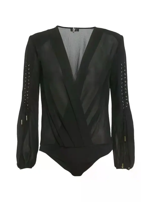 Elisabetta Franchi Lace-up Sheer Long-sleeved Bodysuit