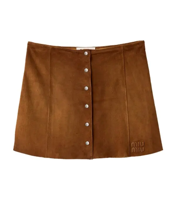 Miu Miu Waxed Suede Mini Skirt - Brown