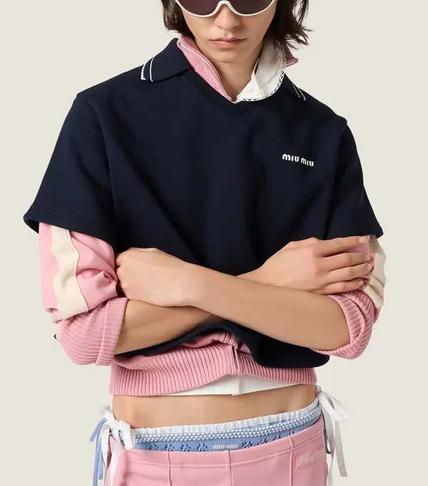 Miu Miu Cotton Cropped Logo Sweatshirt