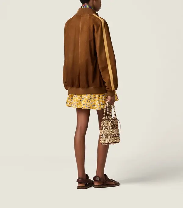Miu Miu Waxed Suede Stripe Track Jacket - Brown