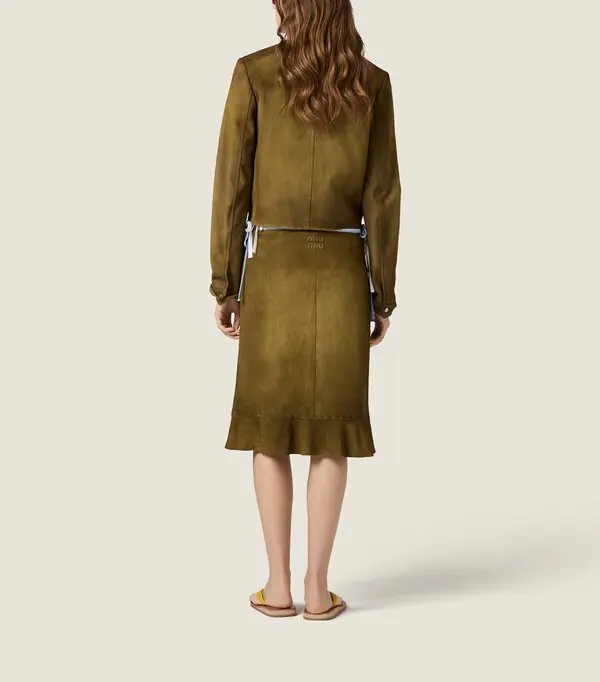 Miu Miu Waxed Suede Midi Skirt With Draped Trim