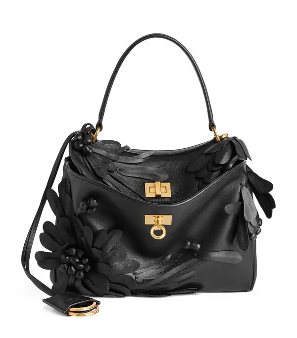 Balenciaga Mini Leather Floral Rodeo Top-handle Bag - Black