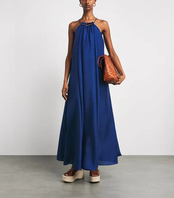 Zimmermann Silk Halterneck Aster Maxi Dress - Navy