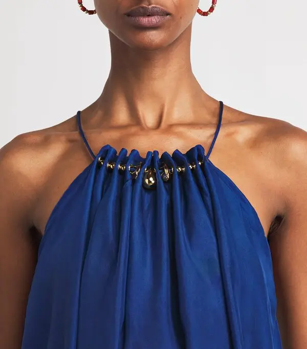 Zimmermann Silk Halterneck Aster Maxi Dress - Navy