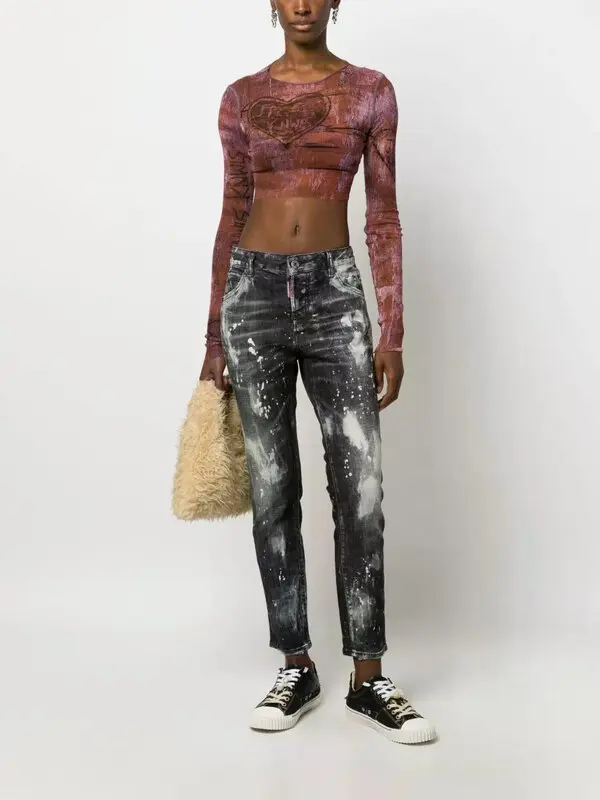 Dsquared2 Cropped Jeans With Paint Splatter Detail - Black