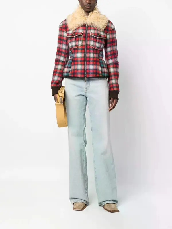 Dsquared2 Plaid Flannel Jacket With Fur Collar