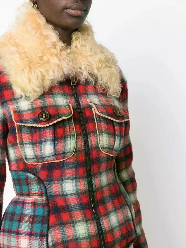 Dsquared2 Plaid Flannel Jacket With Fur Collar