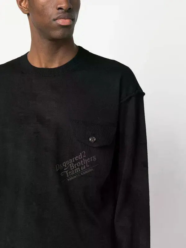 Dsquared2 Ribbed Crew Neck Jumper With Chest Pocket