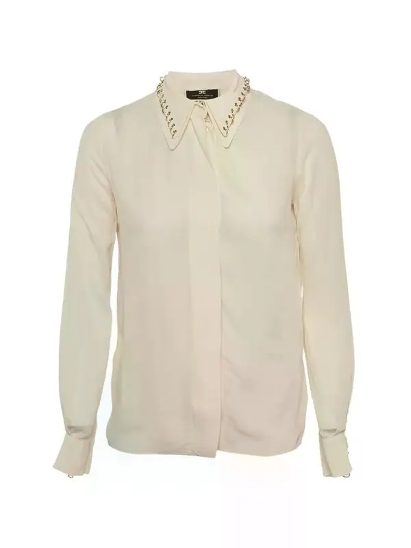 Elisabetta Franchi Shirt With Embellished Collar - Neutrals