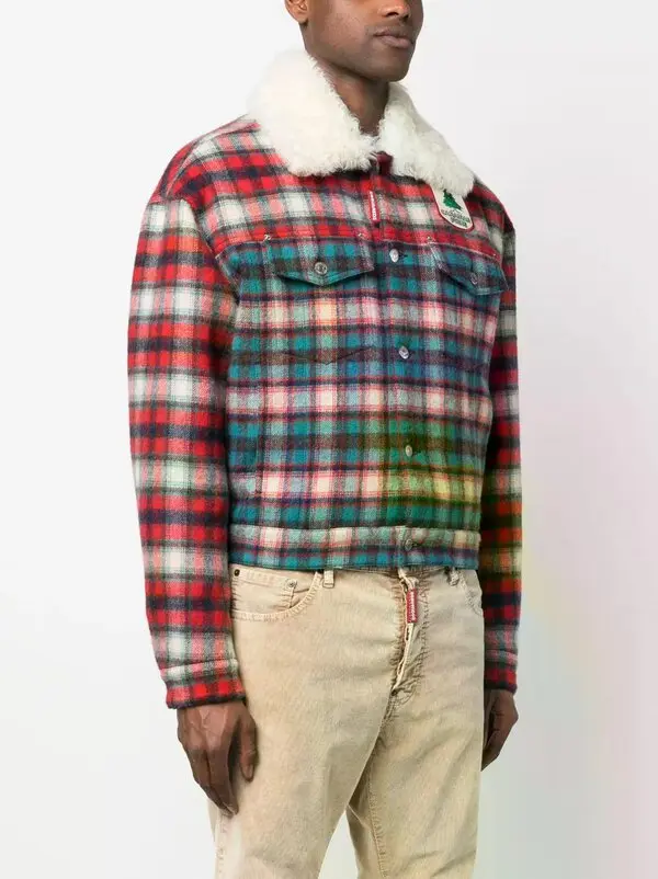 Dsquared2 Plaid Check Alpaca Wool-blend Blouson Jacket With Shearling Collar