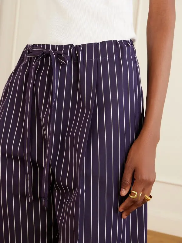 Another Tomorrow Striped Cotton-poplin Straight-leg Drawstring Trousers - Blue