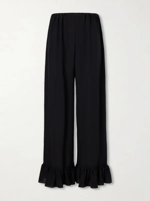 Chloé Wide-leg Ruffled Silk Crepe De Chine Trousers - Black