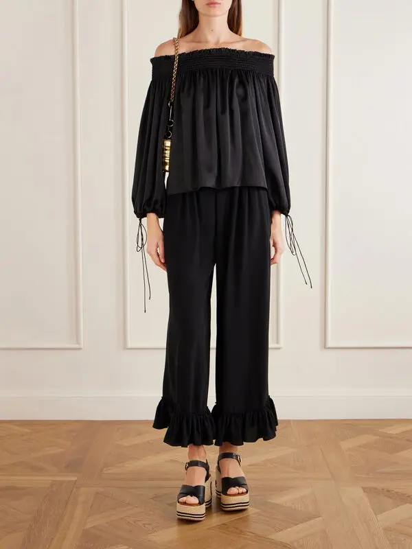 Chloé Wide-leg Ruffled Silk Crepe De Chine Trousers