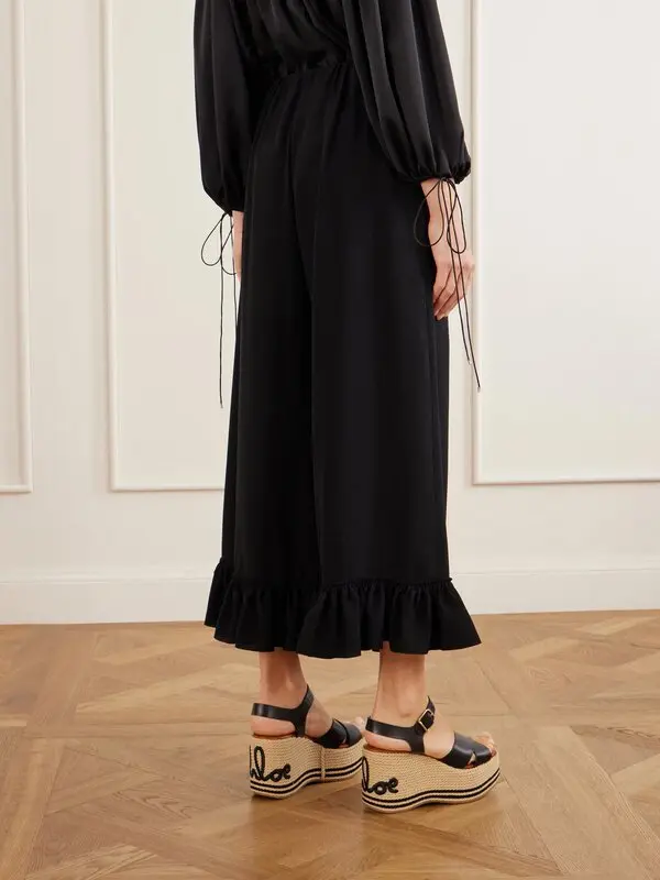 Chloé Wide-leg Ruffled Silk Crepe De Chine Trousers
