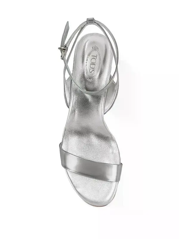 TOD'S Strappy Block Heel Sandals With -tone Ankle Buckle - Silver