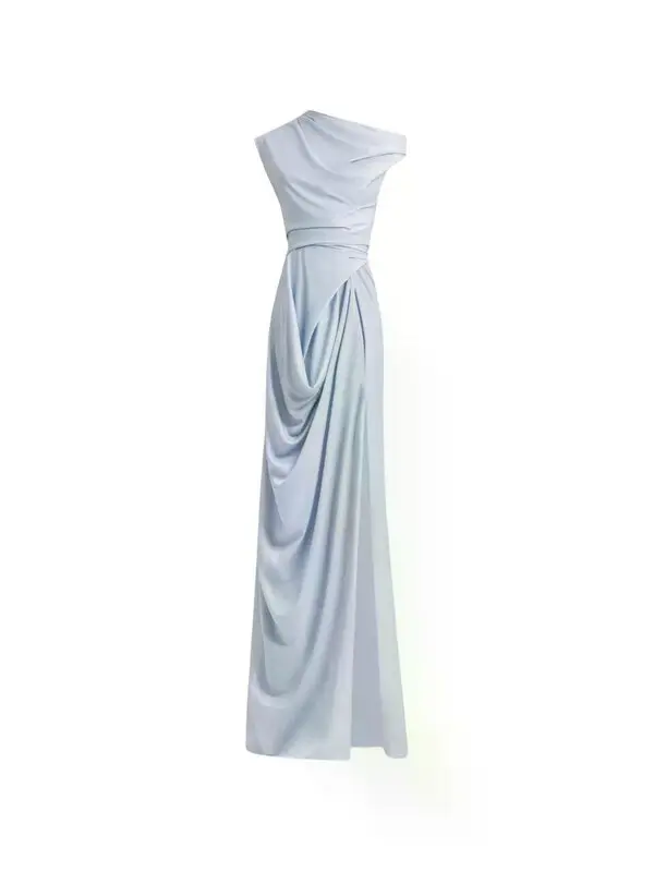 GEMY MAALOUF Asymmetrical Neckline Draped Maxi Dress - Blue