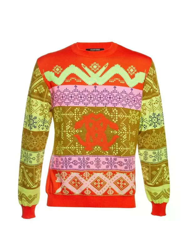 Roberto Cavalli Geometric Jacquard Knit Sweater